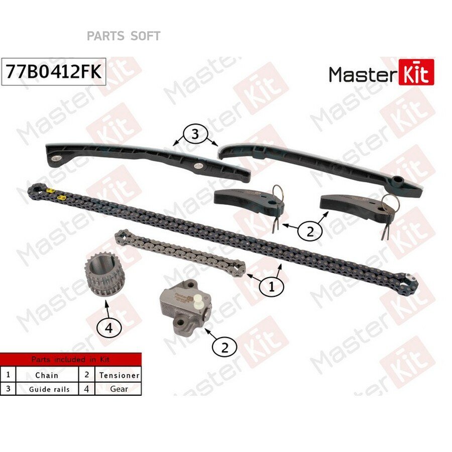 Комплект цепи ГРМ MB M282 (W177/W247/C118/X118/H247/X247) 18-/ RENAULT H5Ht (1,3TCe)/ NISS 77B0412FK от официального дистрибьютора, MASTERKIT, артикул 77B0412FK
