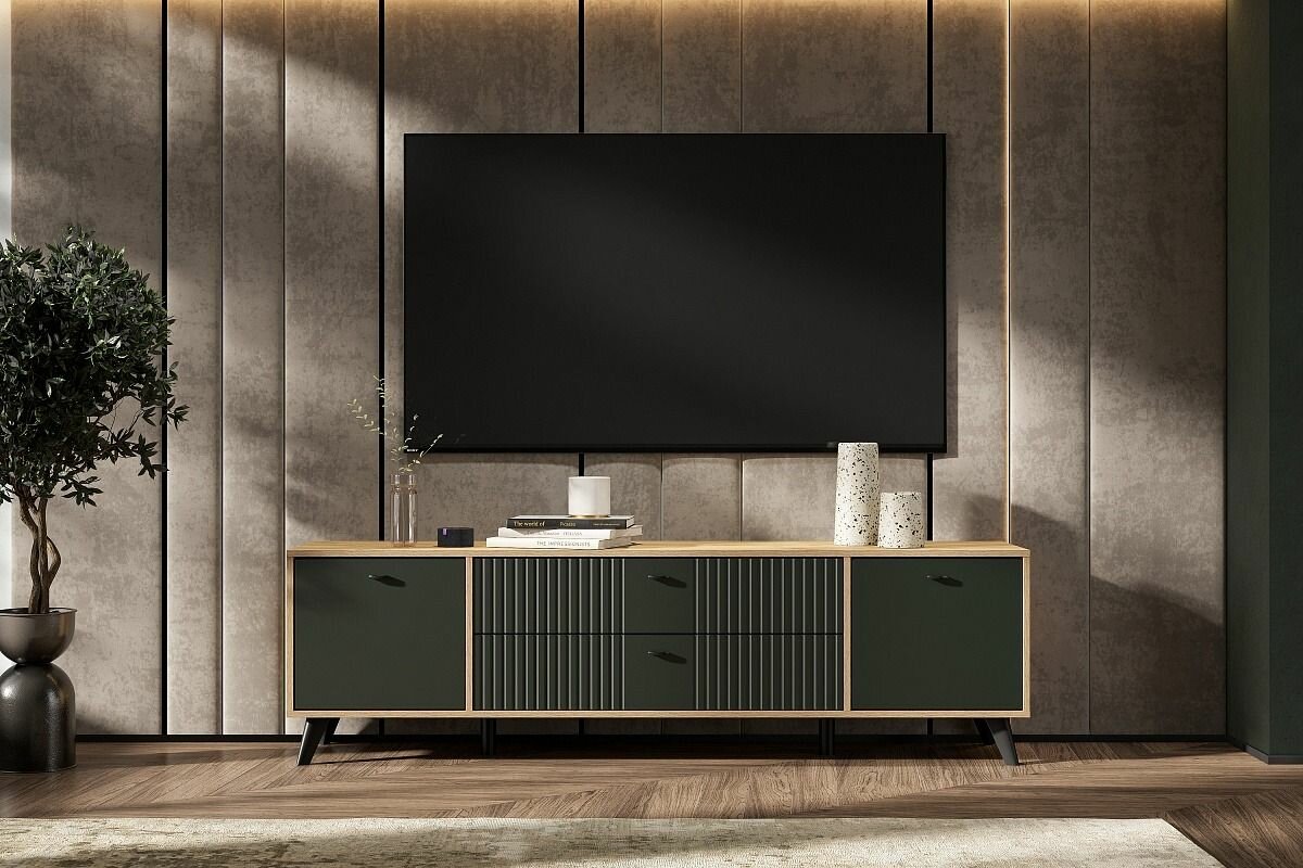 Тумба под телевизор напольная Дуб Золотой/Олива Софт 180х40х53