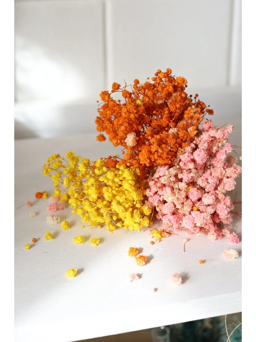 Набор сухоцветов StabFlora, для эпоксидной смолы и свечей, 3 вида гипсофилы, 9-13 см