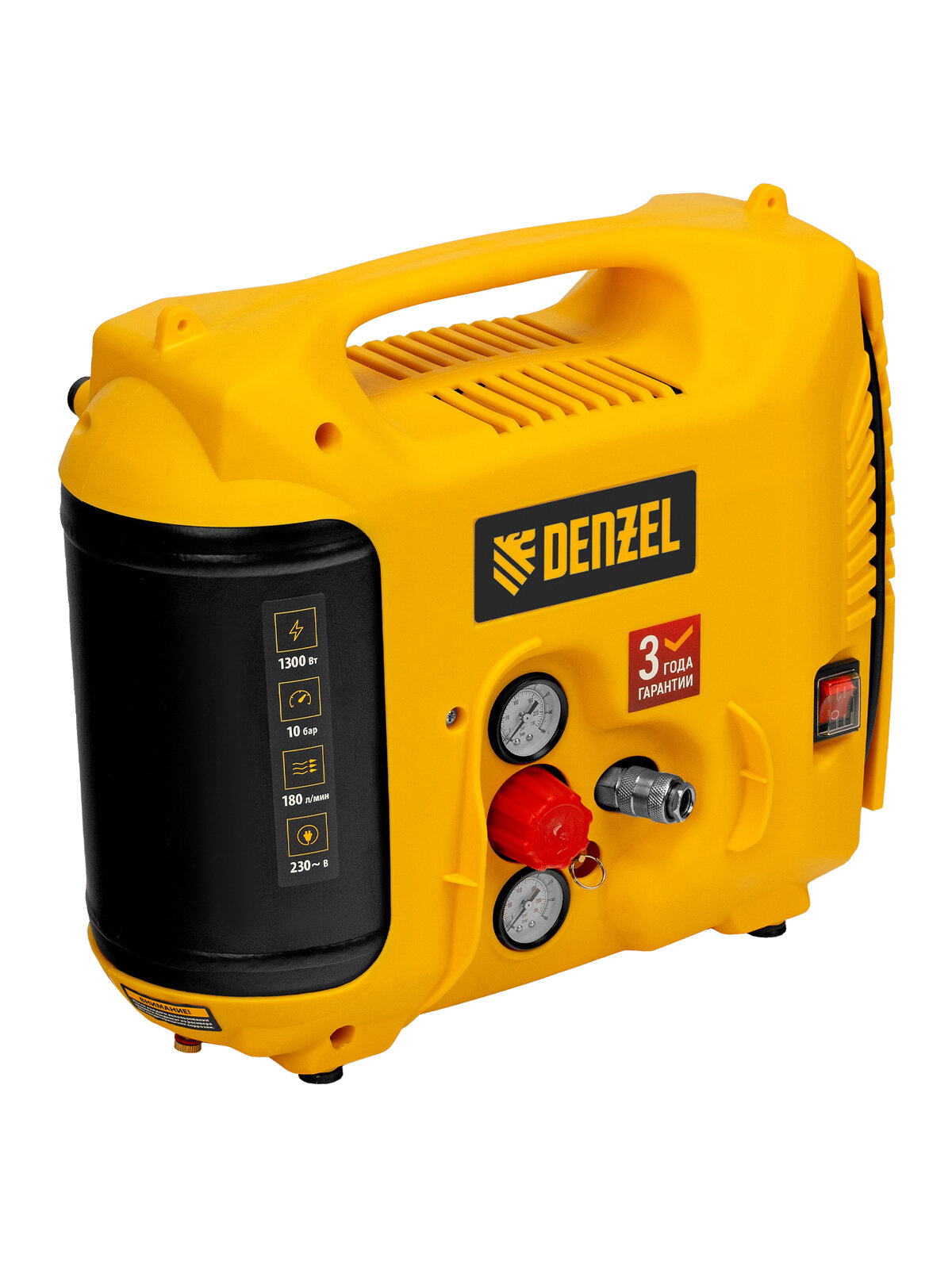 Компрессор воздушный Denzel DL1300, 10 бар, 1,3 кВт 180 л5 л, с набором аксессуаров 58011