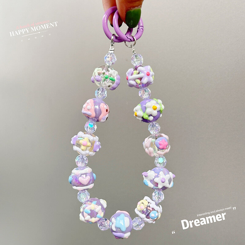 Брелок для мобильного телефона, ручная роспись бисером, фиолетовый, случайный цвет