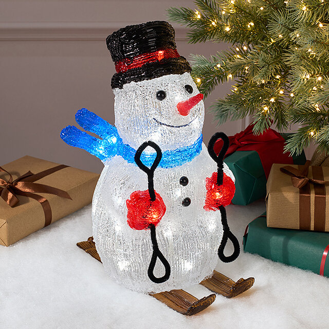 Светодиодная фигура Снеговик Брамс с синим шарфом 31 см, 30 холодных белых LED ламп, IP44, Koopman, AGX100030-2