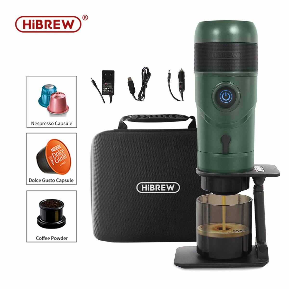 HiBREW H4 зеленый и белый портативный кофеварка для эспрессо для автомобиля и дома Nespresso Dolce Gusto молотая кофеварка -jua