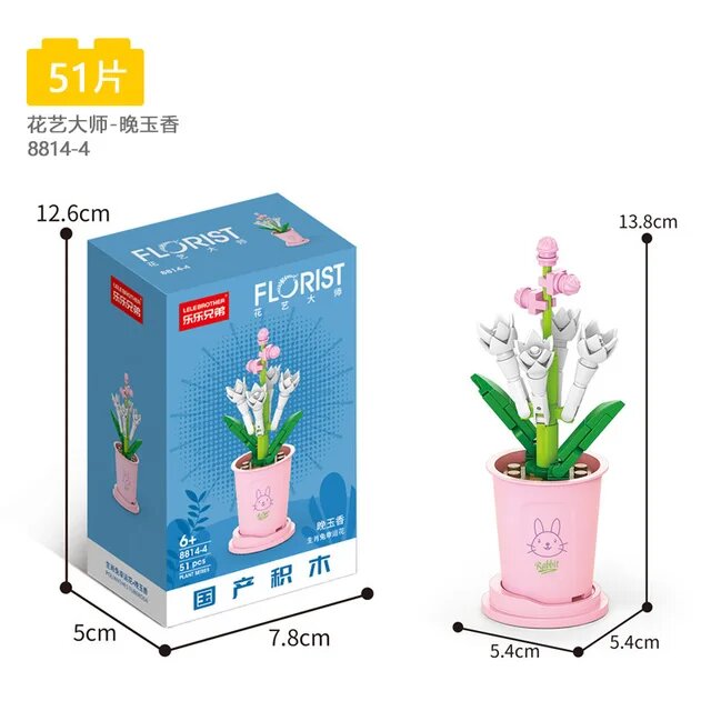 Детский мини-конструктор с цветами, набор строительных блоков для девочек, модель 3D, Детские кубики, развивающие игрушки, игры, детский букет