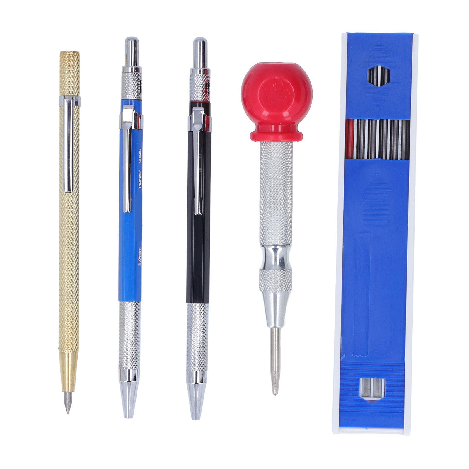 Набор из 16 механических столярных карандашей: карандаш-разметчик, кернер, маркер, сменные стержни.