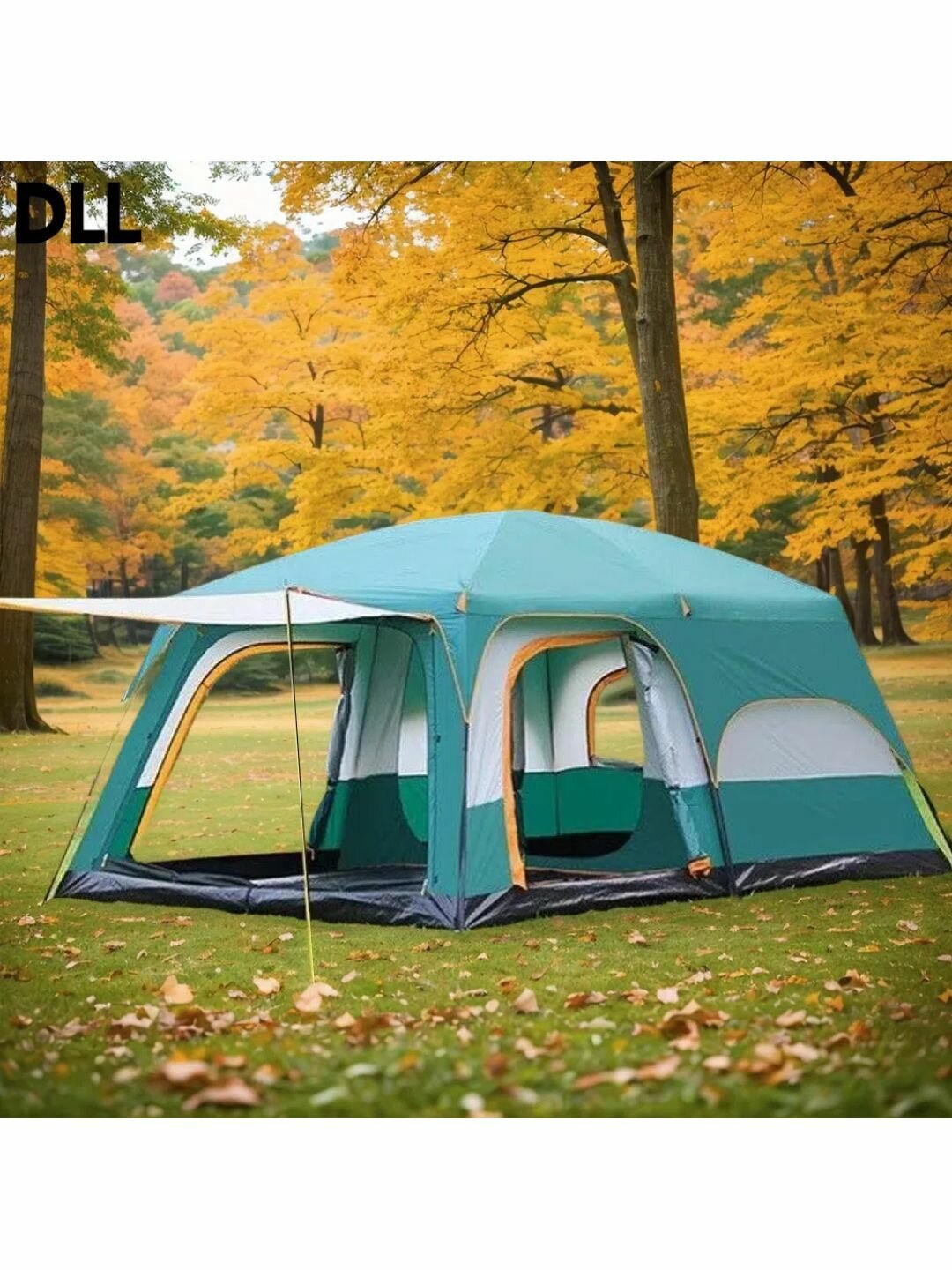 12 натуральных походных палаток зеленого типа.