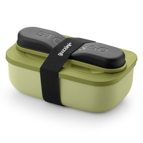 Ланч-бокс Guzzini Store & Go 2 отделения (0,3 + 0,9 л), с приборами, оливковый (171102253)
