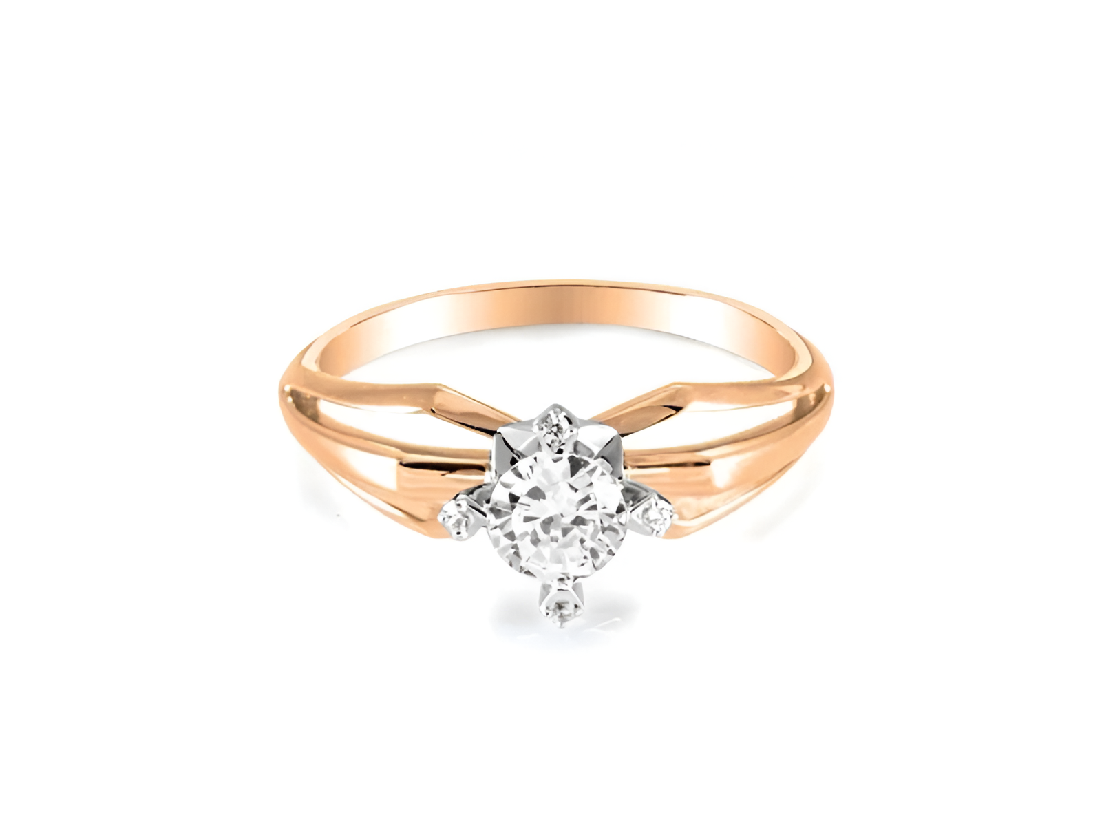 Кольцо помолвочное, красное золото, 585 проба, родирование, фианит