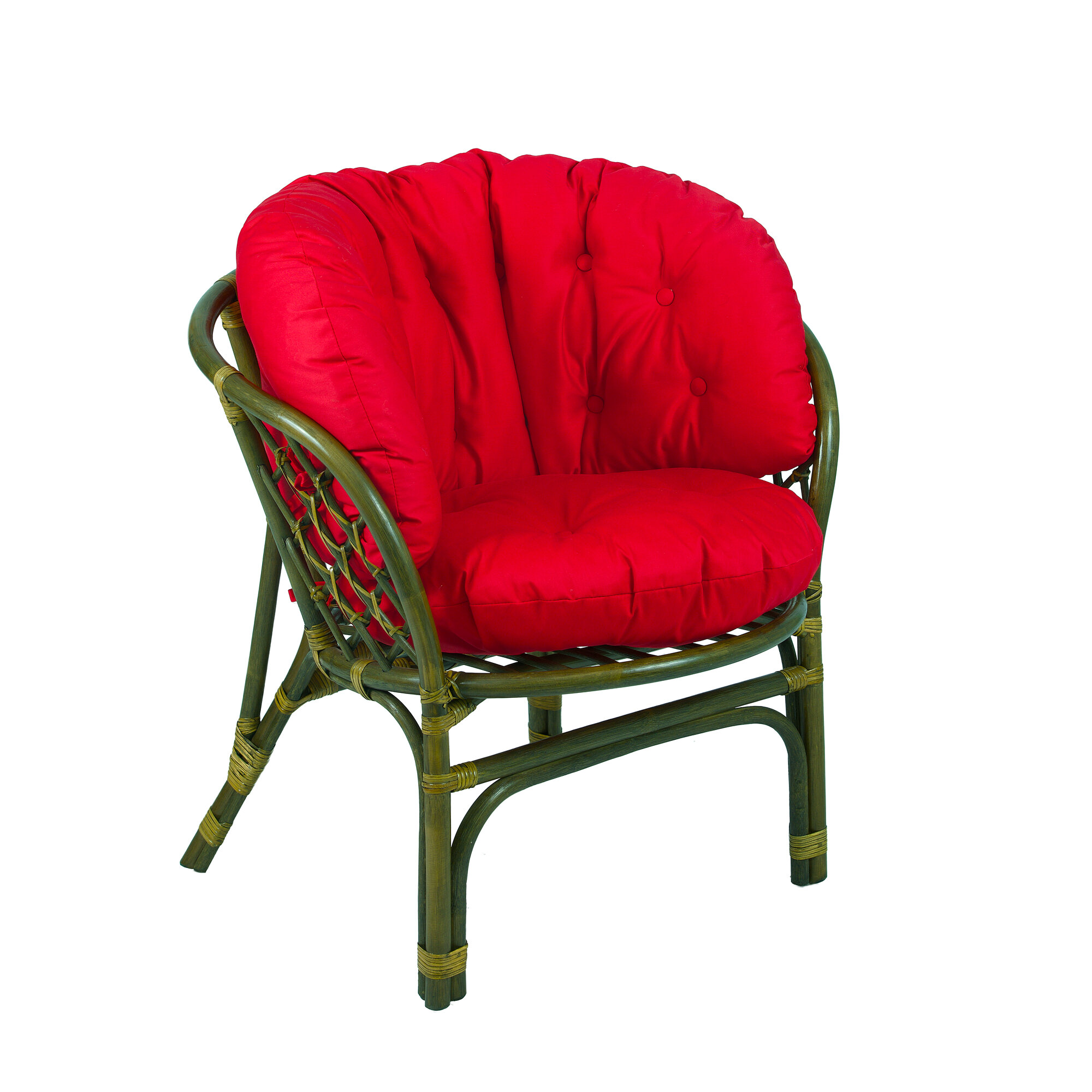 Кресло из натурального ротанга с большой красной подушкой Багама, цвет олива