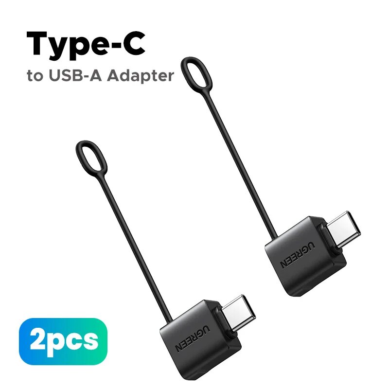UGREEN Переходник USB A на Type-C USB 3.1 Gen1 OTG Конвертер с Быстрой Зарядкой 18W для Смартфона Планшета Ноутбука Поддержка Передачи Данных C to A 2PCS