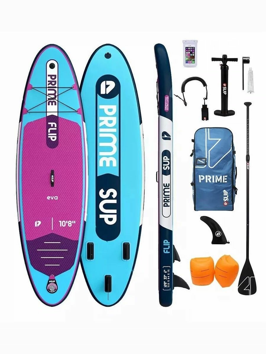 Сапборд PRIME 10.8x33x6 Flip light blue S25 (320x84x15 см) надувной двухслойный / Сап борд, supboard, sup board, sup-доска