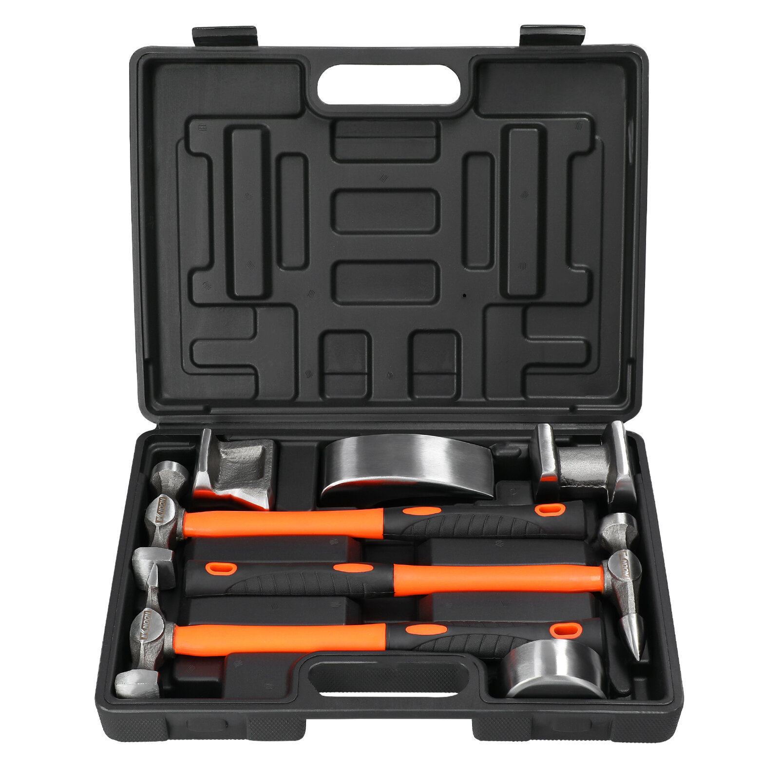 KKNOON, 7 предметов, комплект для ремонта кузова автомобиля, молоток из листового металла из углеродистой стали и тележки с футляром для хранения