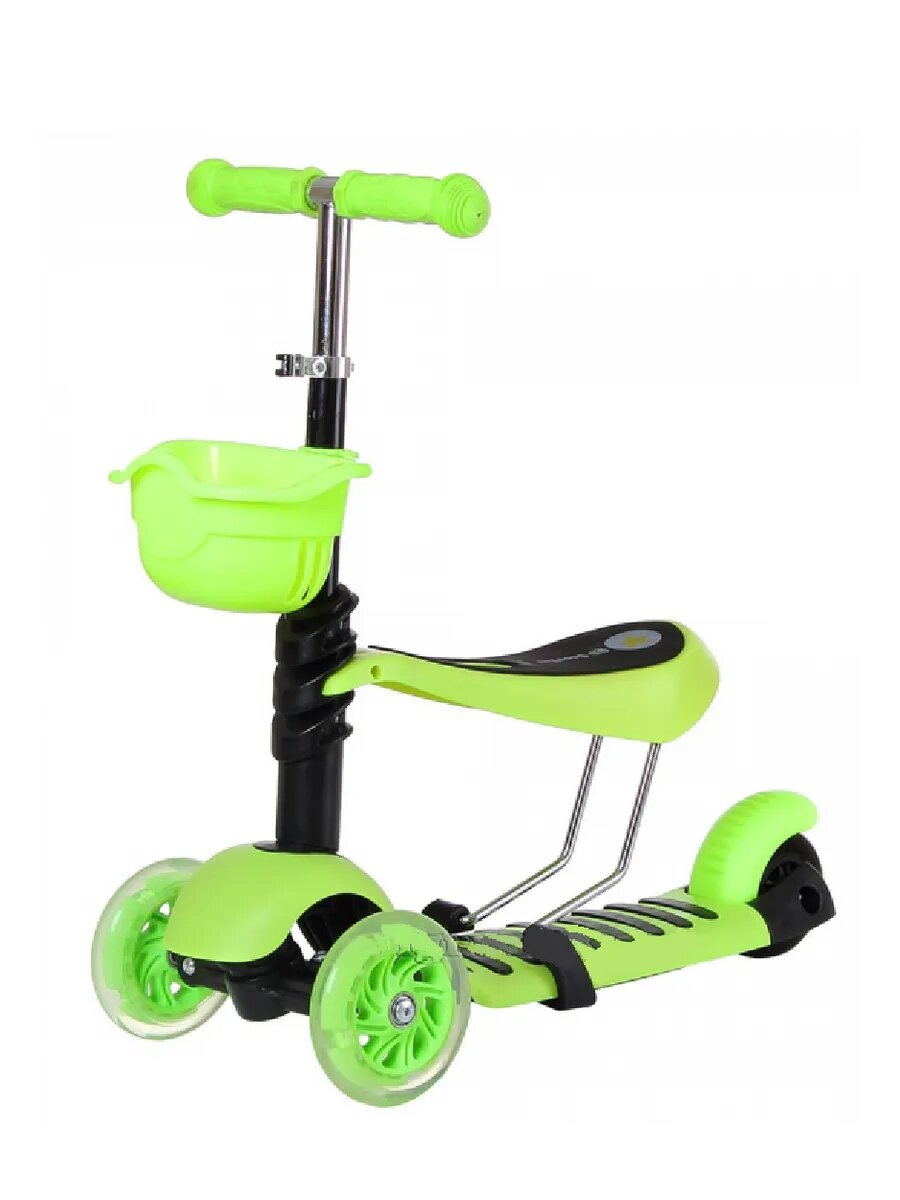 Самокат детский трехколесный 3-в-1 со светом , с корзиной