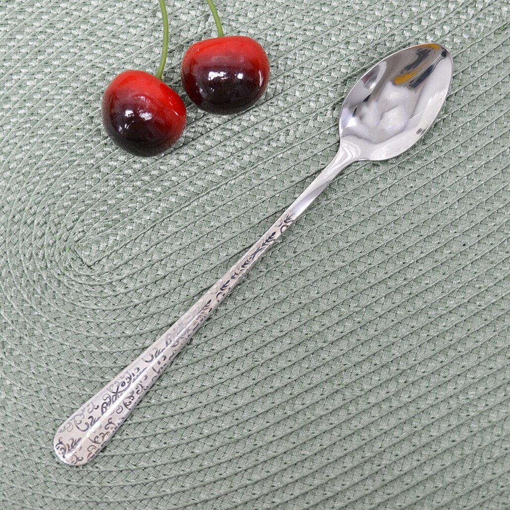 Ложка чайная с удлиненной ручкой 19,5см, нержавеющая сталь, узор