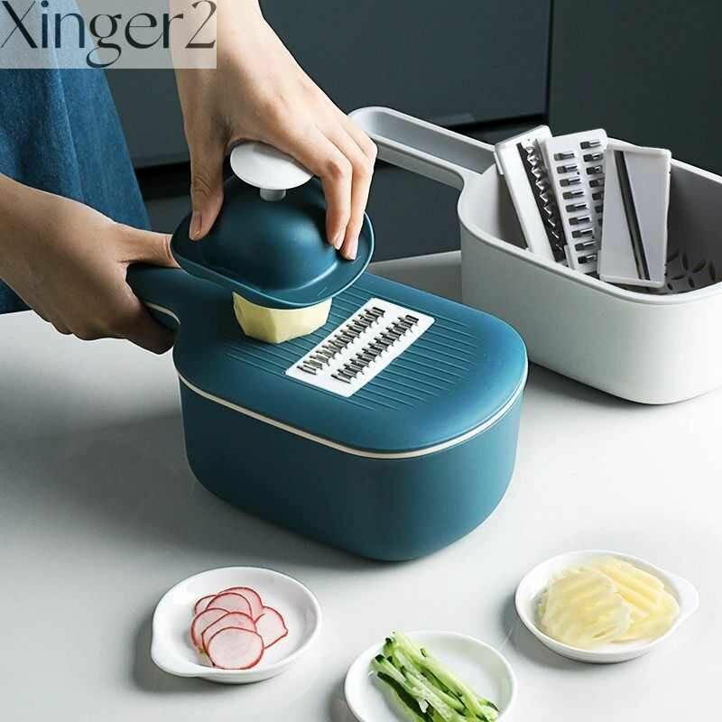 Многофункциональная ручная терка для овощей с контейнером и ручкой. Овощерезка со сменными насадками, дуршлаг к комплекте