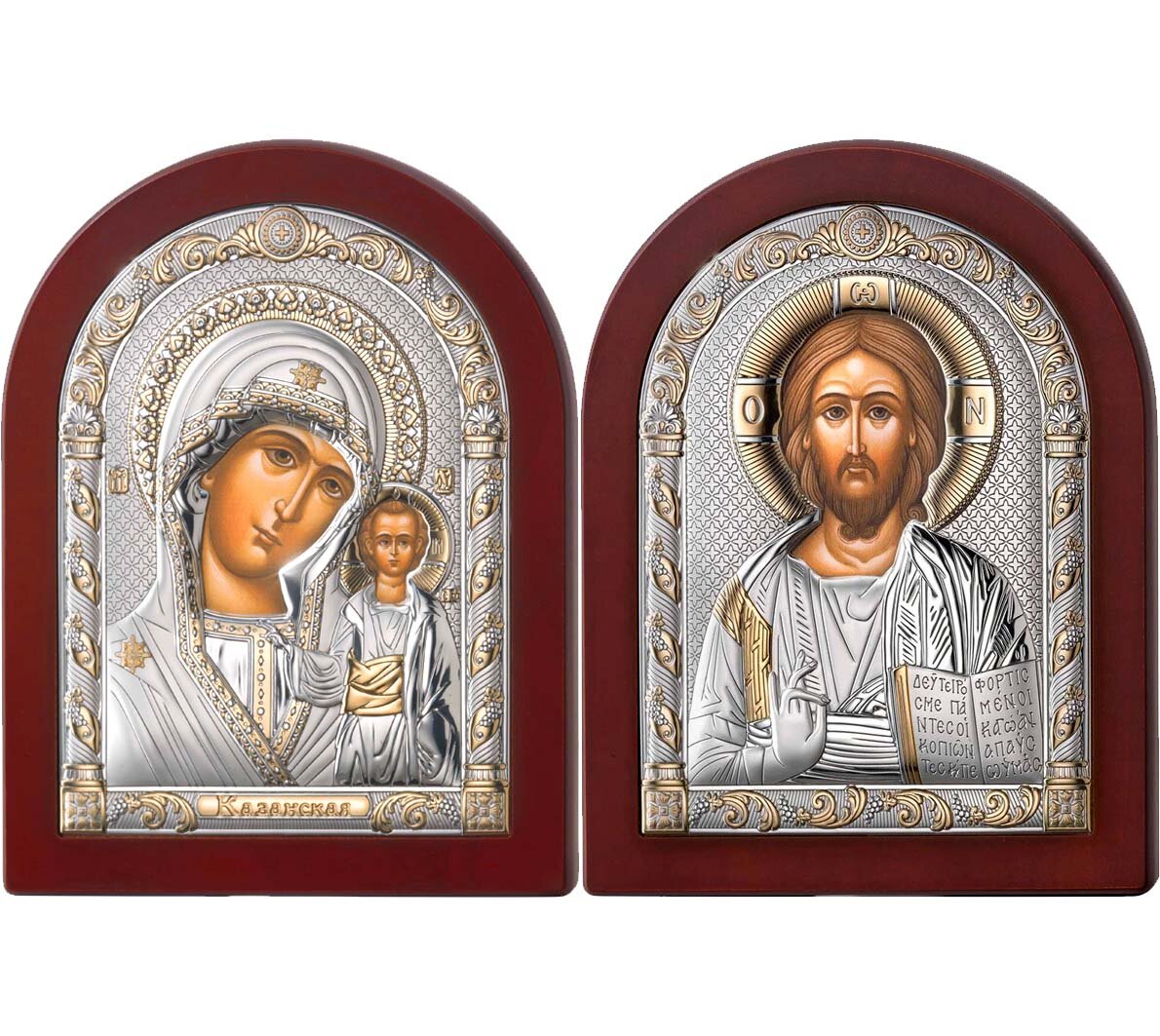 Иконы Казанской Божией Матери и Иисуса Христа. Италия. (18 х 22 см / С позолотой на серебряном окладе / 22)