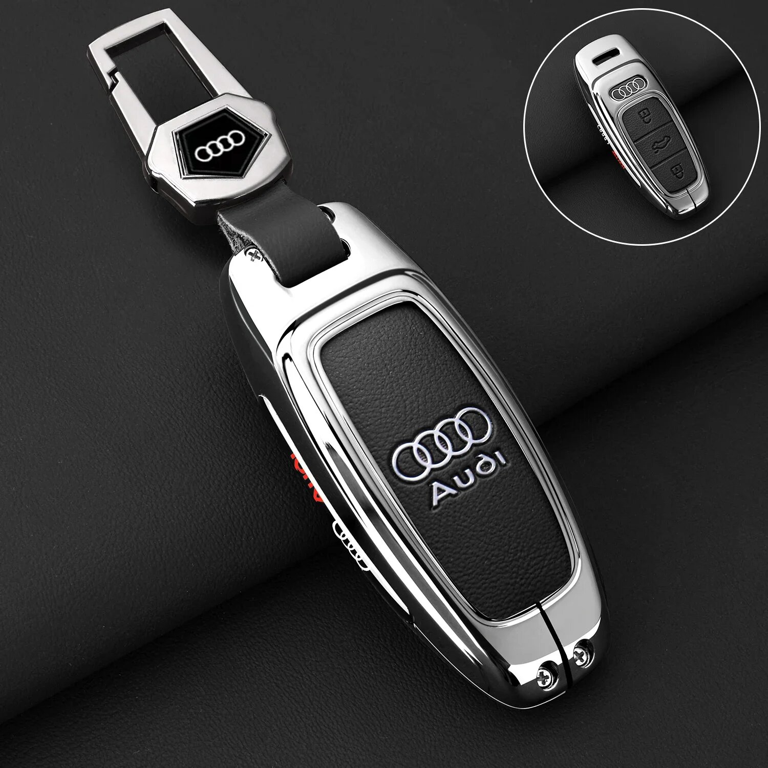 Чехол для автомобильного ключа из цинкового сплава, чехол для Audi Q8 RSQ8 A6 D-silver black chain
