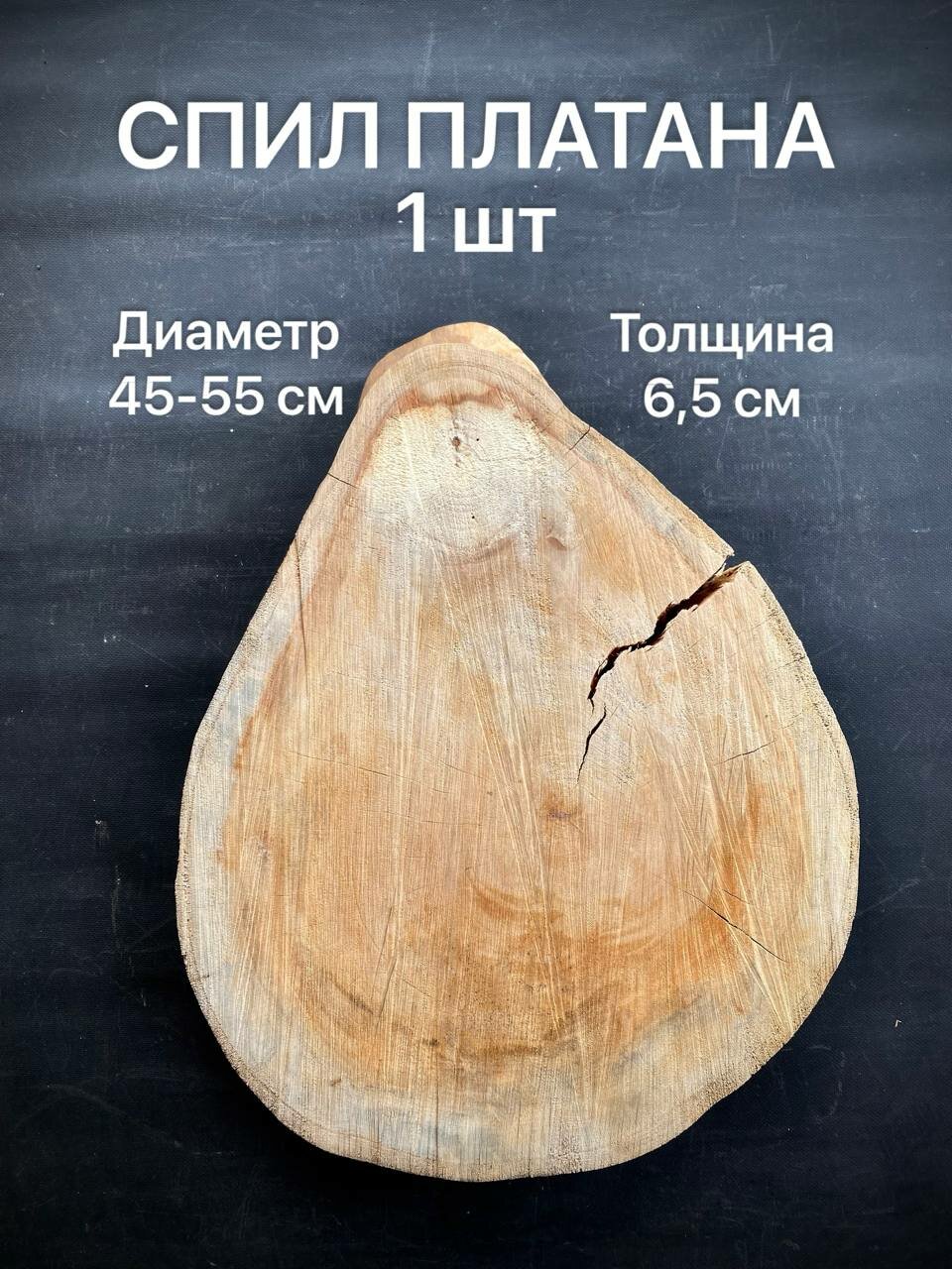 Спил Платана, диаметр 45-55 см, толщина 6,5 см, 1шт