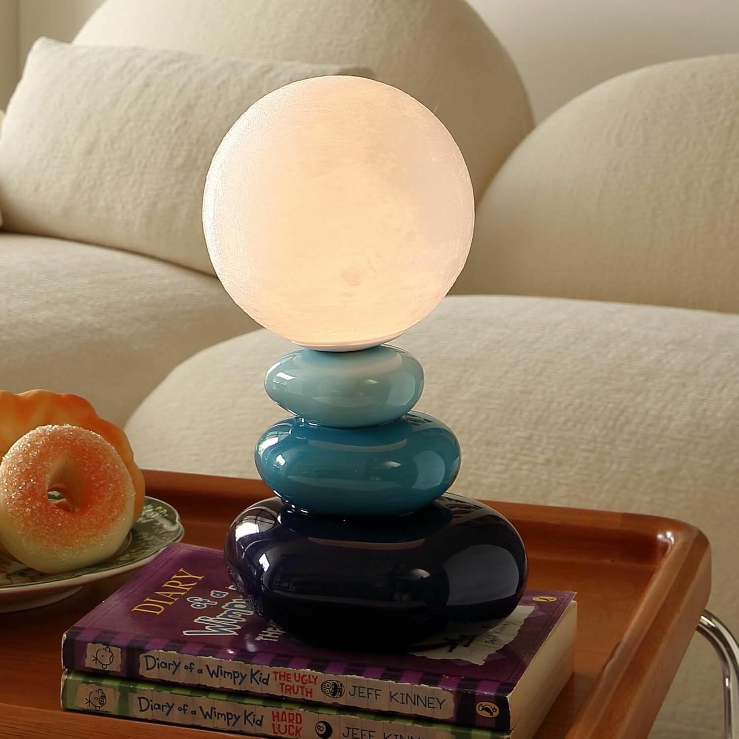 Лампа, светодиодная прикроватная настольная лампа в форме луны, современный оранжевый материал каменной керамики, питание от USB, регулируемый цвет