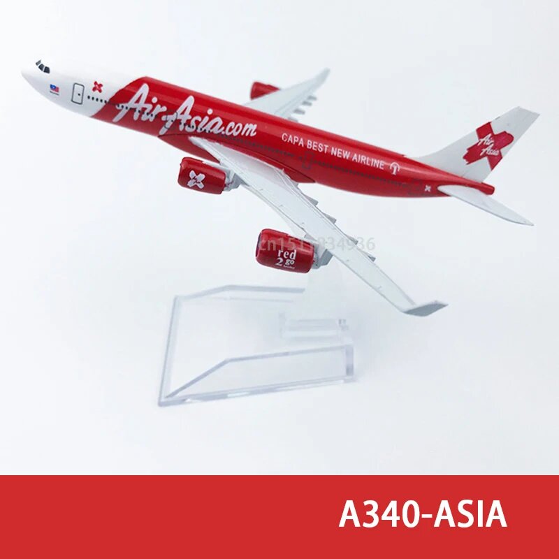 Металлическая модель самолета Air Asia A340 ASIA, красный
