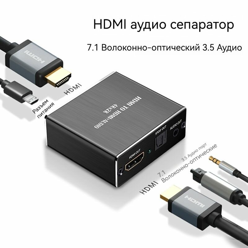 Цифровой аудиоадаптер HDMI | Конвертер 4K 60Hz с оптическим SPDIF и AUX 3.5 мм, поддержка DTS 5.1