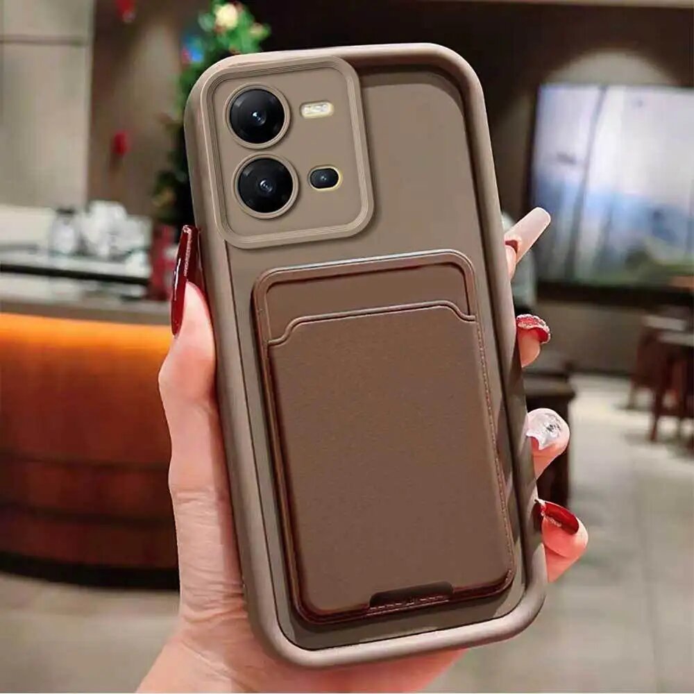 Подходит для Vivo V25 Pro V25E V23 V23E чехол для телефона сплошной цвет матовый противоскользящий самоклеящийся слот для карт задняя крышка Коричневый, For vivo V25e