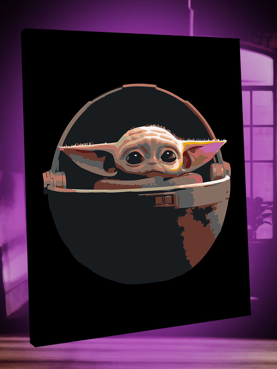 Картина по номерам "Мандалорец Йода" на холсте с подрамником 40х50