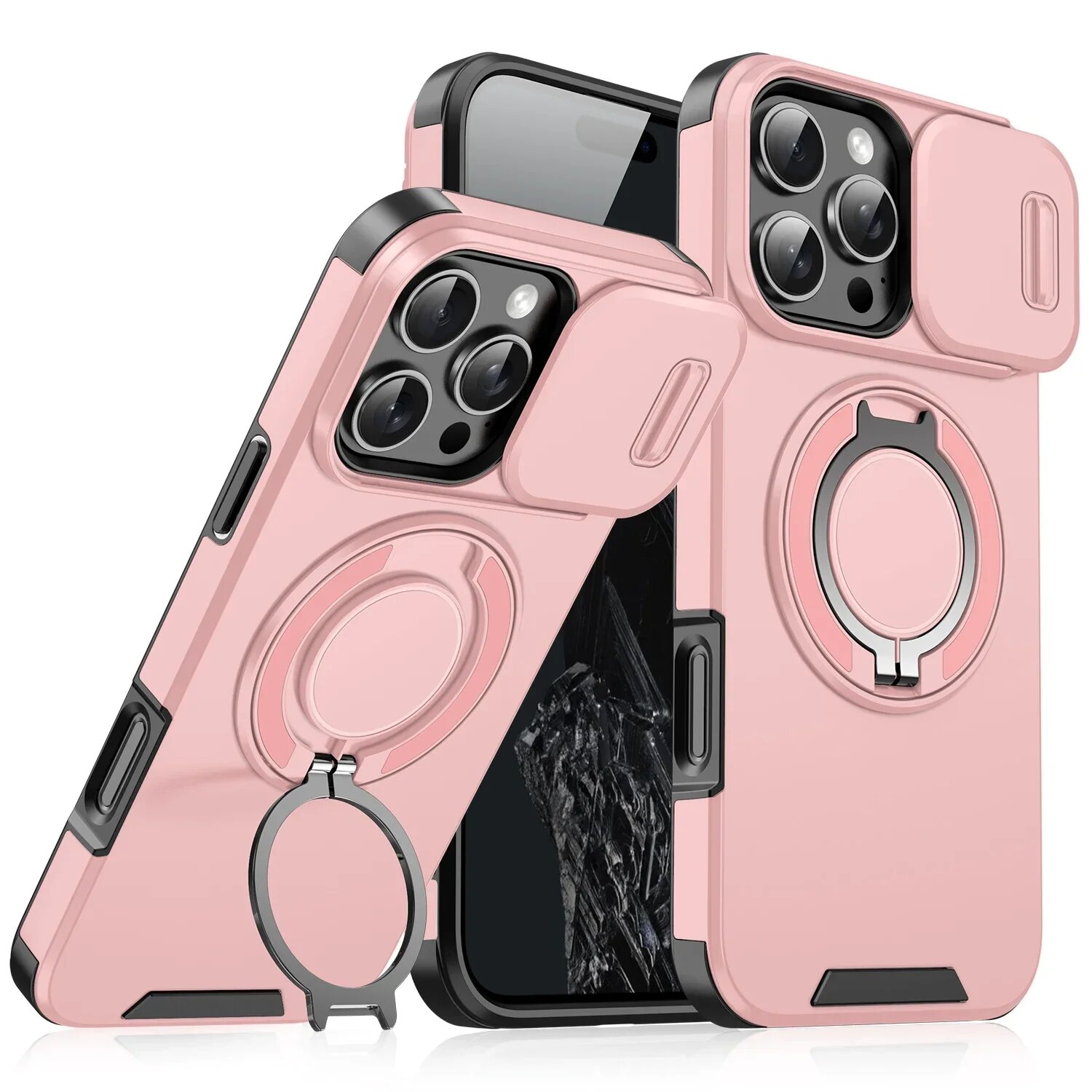 Роскошный сверхпрочный прочный бронированный чехол с магнитным Pink, For iPhone 15 ProMax