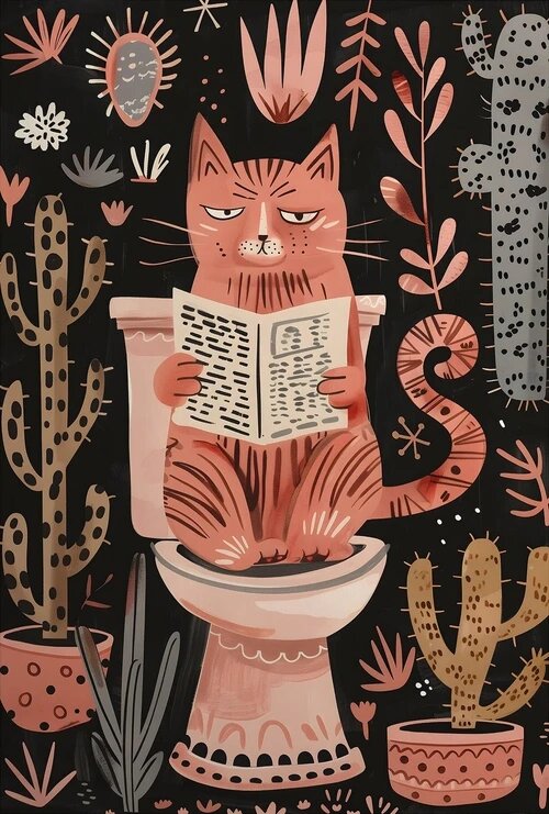 Funny Black Cat Dog Frog Animals On The Toilet Reading Poster Bath Prints Canvas Painting Wall Art Pictures for Toilet WC Decor
