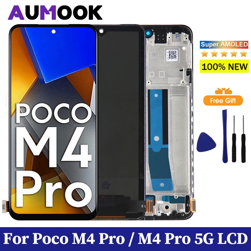 AMOLED экран для Xiaomi Poco M4 Pro 5G ЖК-дисплей с цифровым преобразователем M4 Pro 5G With Frame