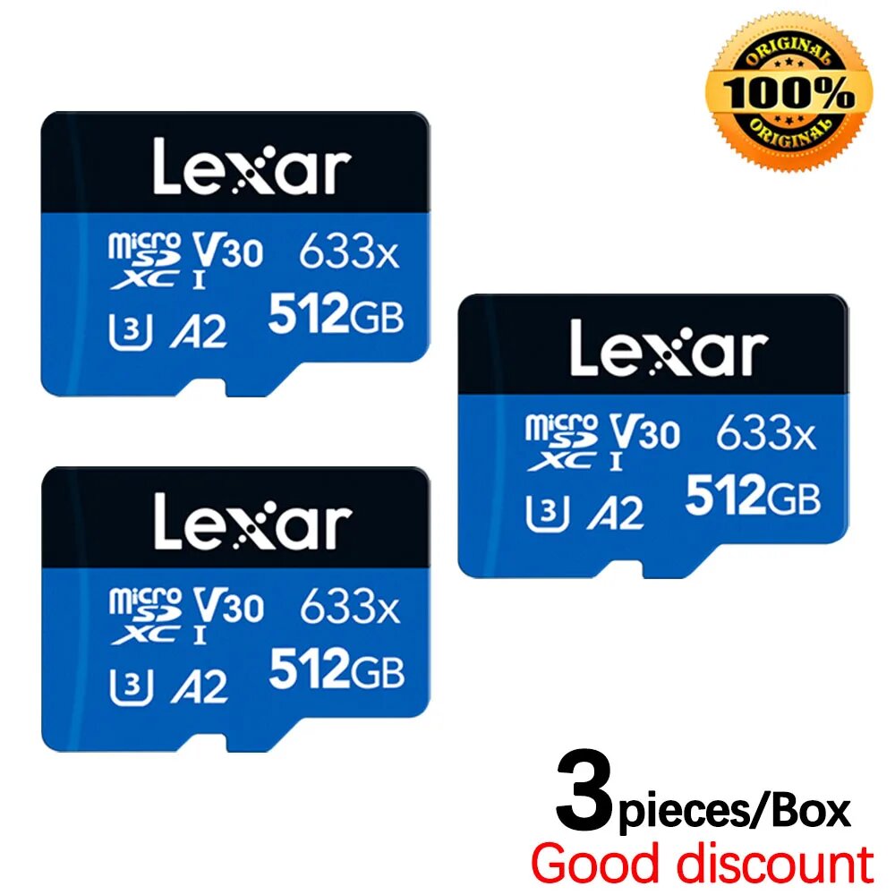 Lexar 633X карта памяти microSD синяя 32/64/128/256 ГБ 512GB-3PCS