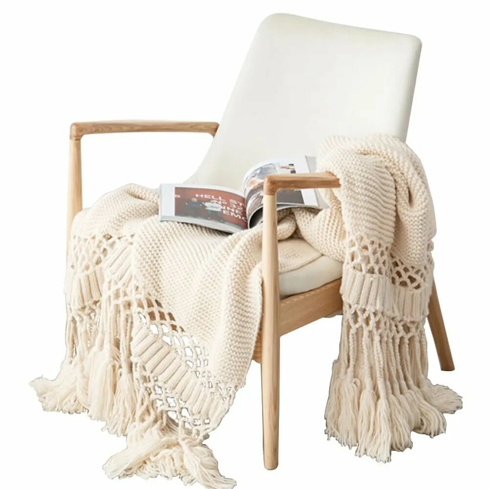 Одеяло "Американский стиль", ручной вязки, хлопок, 120х180см, бежевое