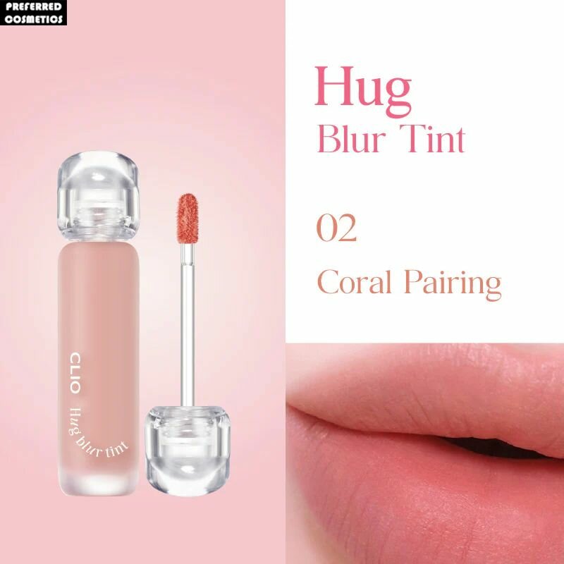 Clio New Hug Blur Tint Тинт для губ , Увлажняющий крем с мягким фокусом, бархатисто-матовый,3,1 г - #02 Coral Pairing