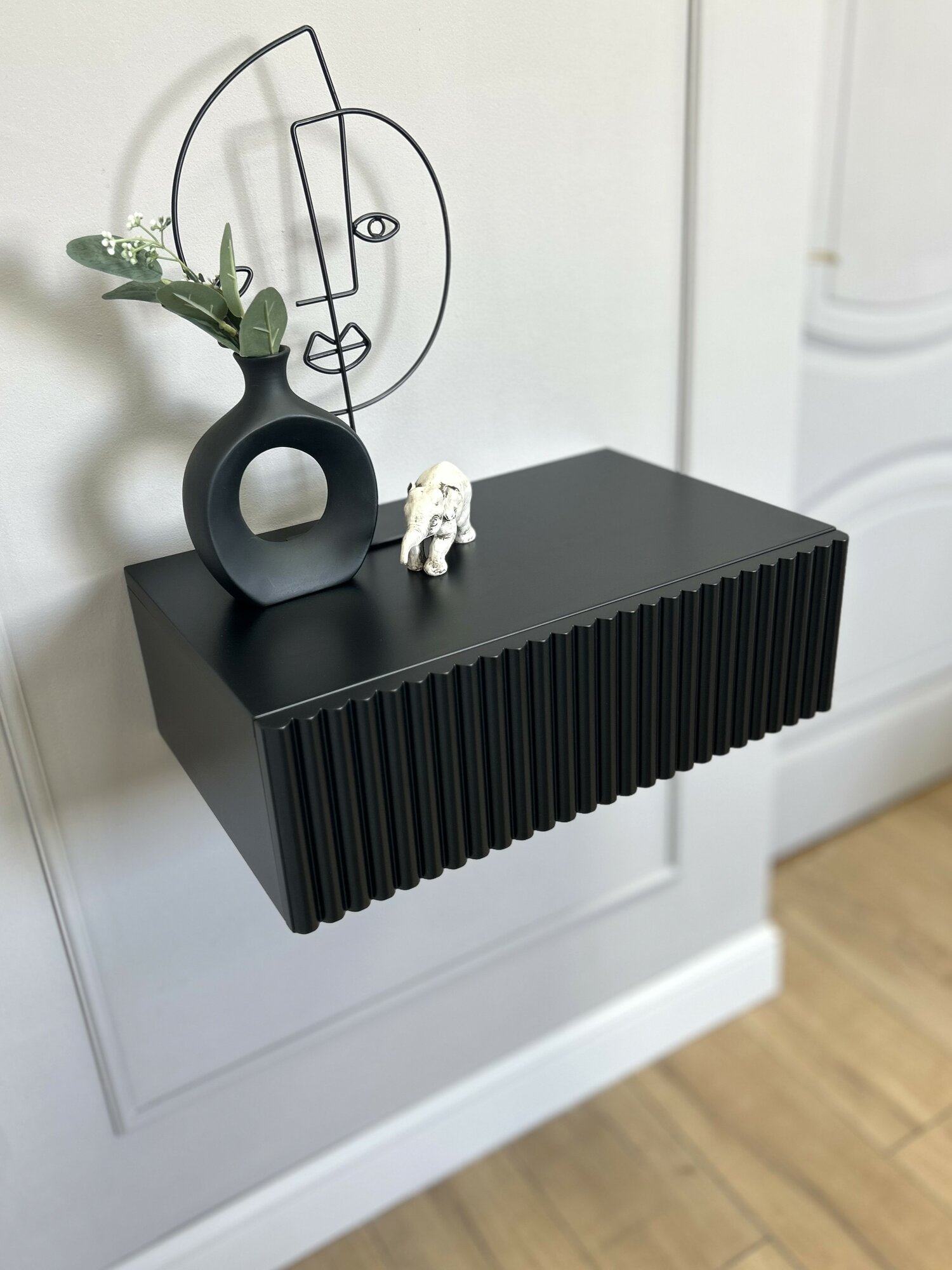 Тумба подвесная консоль прикроватная черная, эмаль мдф 50х32х16 см, Marsele