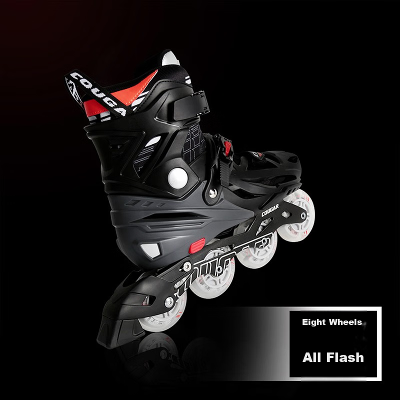 COUGAR Adult Adjustable Full-Flash Roller Skates, Flat Floral Casual Dual-Use Inline Skates, Black, Size L