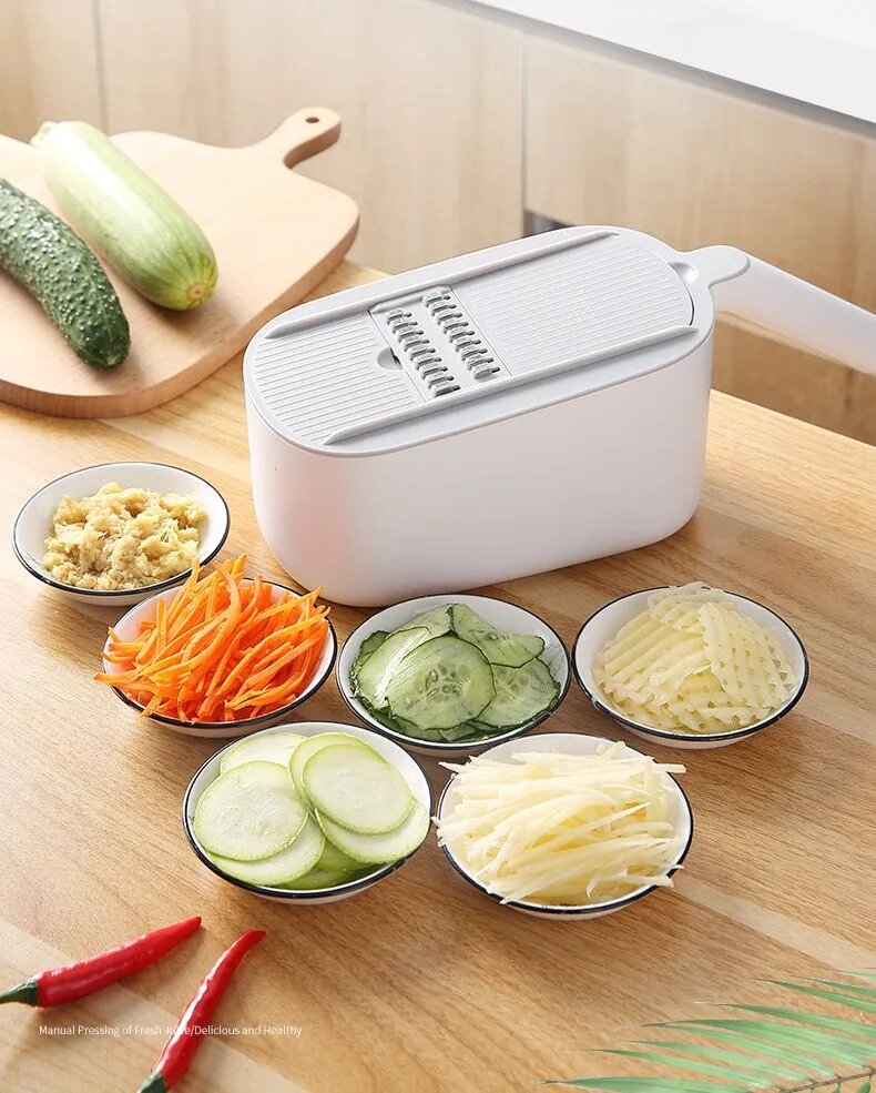 Терка-шинковка для овощей, корейской моркови, капусты с контейнером / Многофункциональная овощерезка ручная / Ломтерезка-слайсер