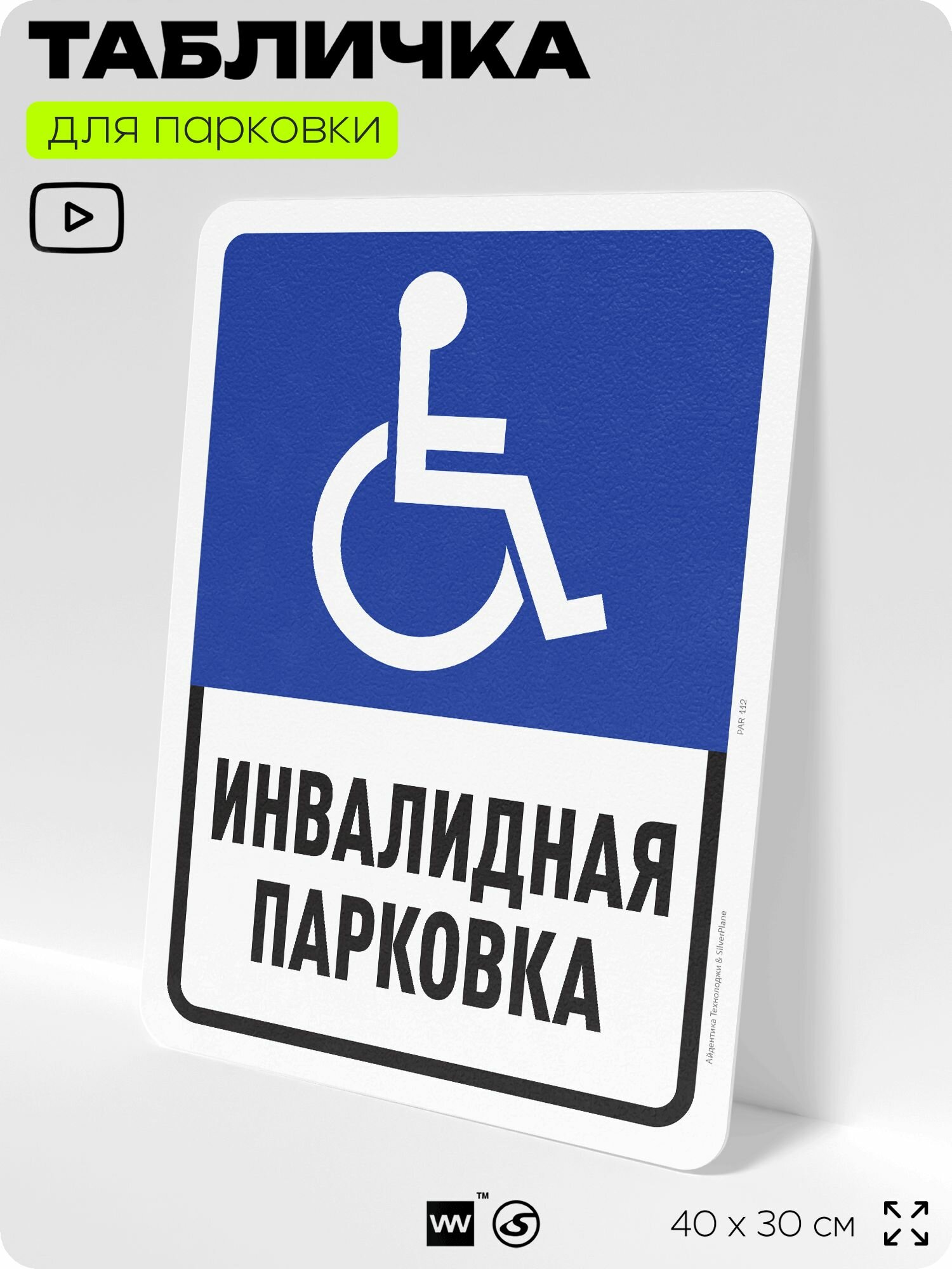 Табличка для парковки "Инвалидная парковка", для дома, офиса, организаций, 40х30 см, Silver Plane x Айдентика Технолоджи