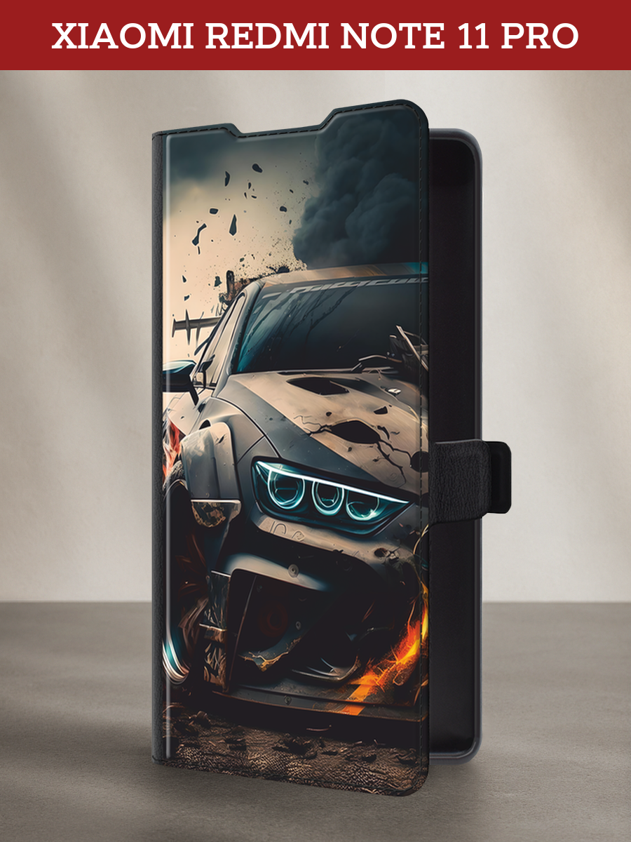 Чехол-книжка на Xiaomi Redmi Note 11 Pro/11 Pro 5G/11E Pro/12 Pro 4G / Сяоми Редми Нот 11 Про с принтом На износ, черный