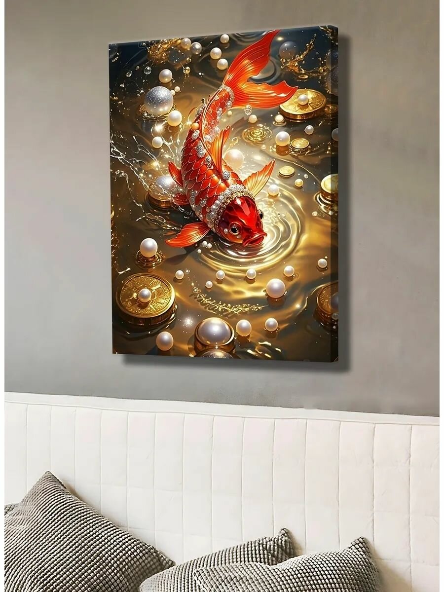 Картина Золотой карп в жемчугах галерейная 30х40см 1шт.