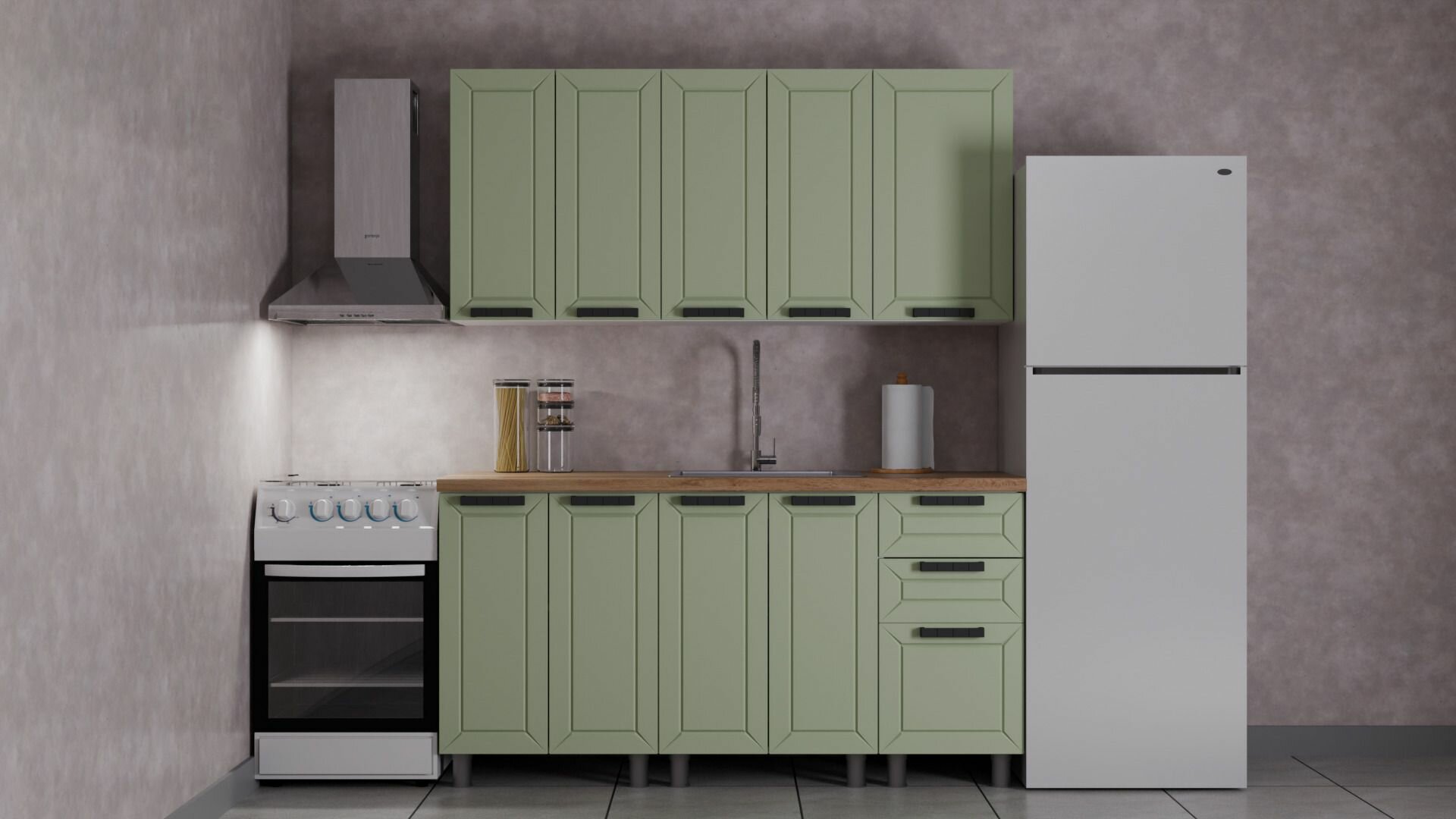 Кухня Киото 1,6 м, зеленый