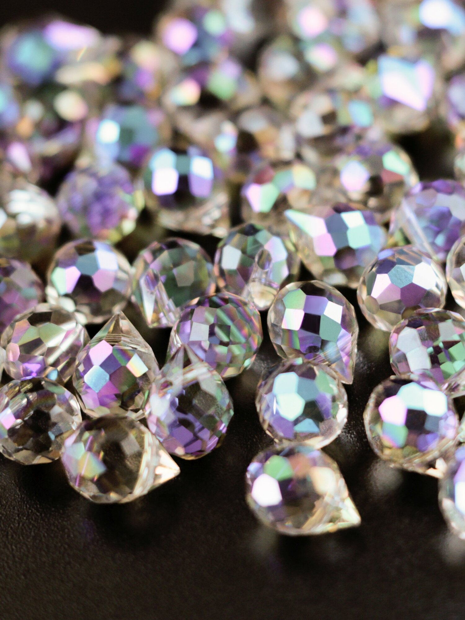 Бусины стеклянные капли капельки 30 шт, граненые, 10-11x8 мм, цвет сиреневый АВ