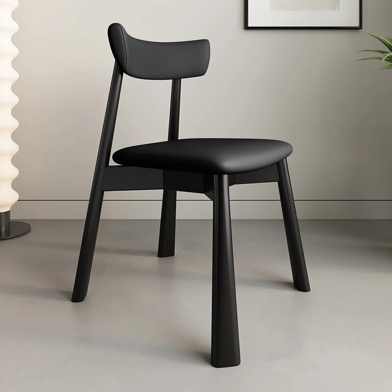 Обеденный стул из цельного дерева в скандинавском стиле, мягкий стул для кухни, гостиной, акцентный стул, современный эргономичный стул со спинкой для дома, Черный