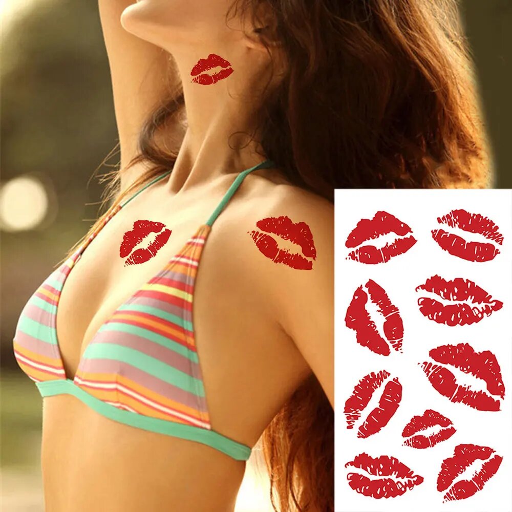 Временные татуировки поцелуи Red Lips CF-008