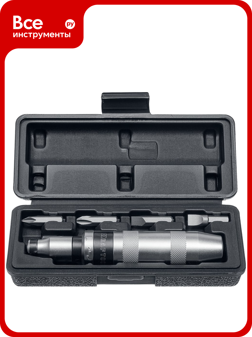 Ударно-поворотная отвертка KRAFTOOL ID-6 6 предметов 25555, с ударными битами с хвостовиком