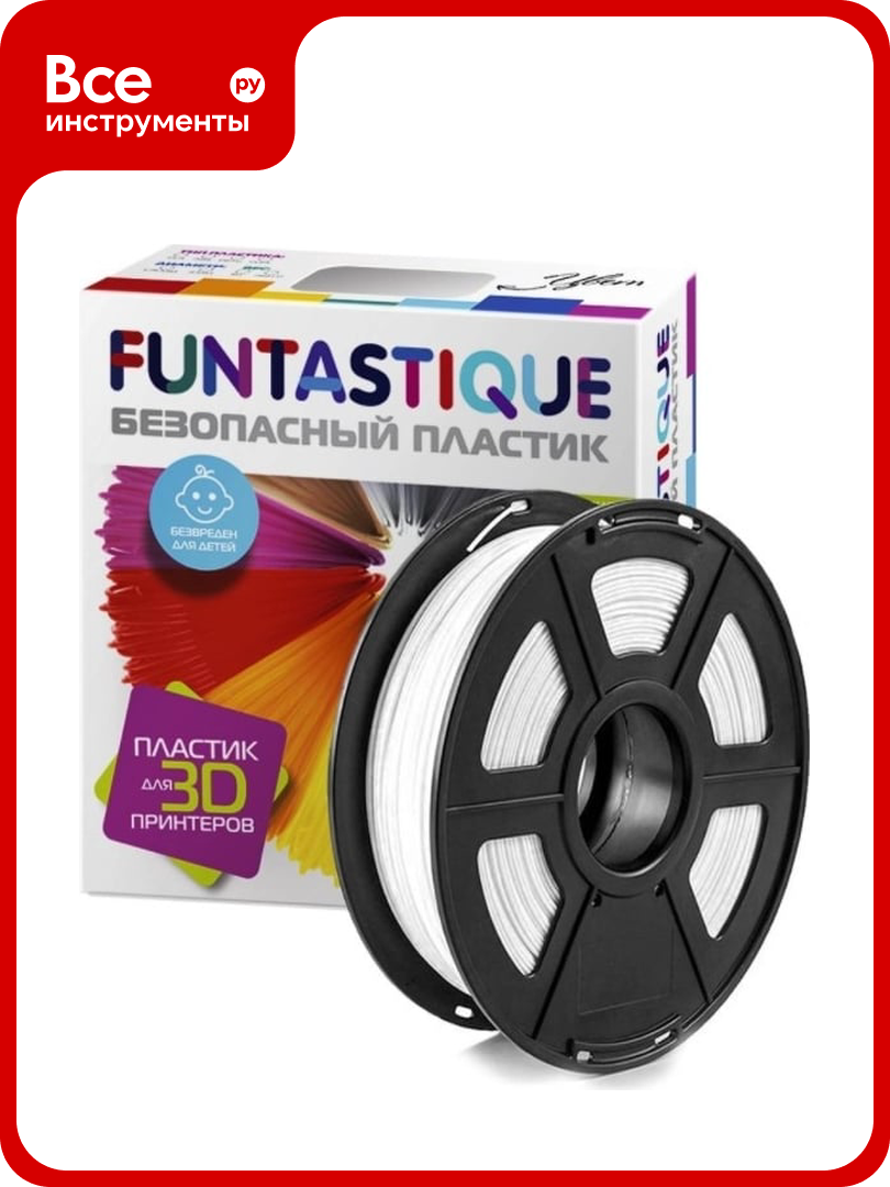 Пластик в катушке FUNTASTIQUE abs, 1.75 мм, 1 кг, белый ABS-1KG-WT, пластиковая