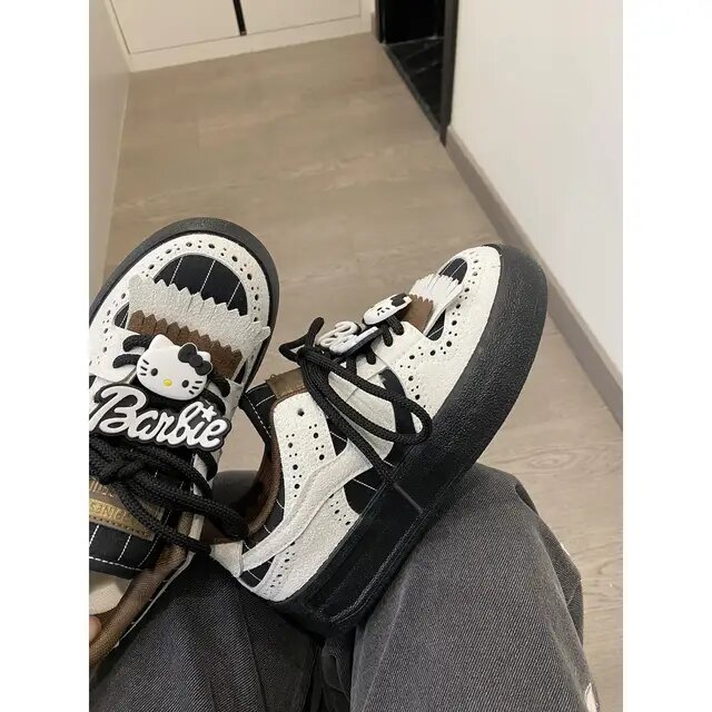 Kawaii Hello Kitty, парусиновая обувь уникального дизайна, женские новые кроссовки в стиле хип-хоп на толстой подошве, корейская версия, универсальная повседневная обувь