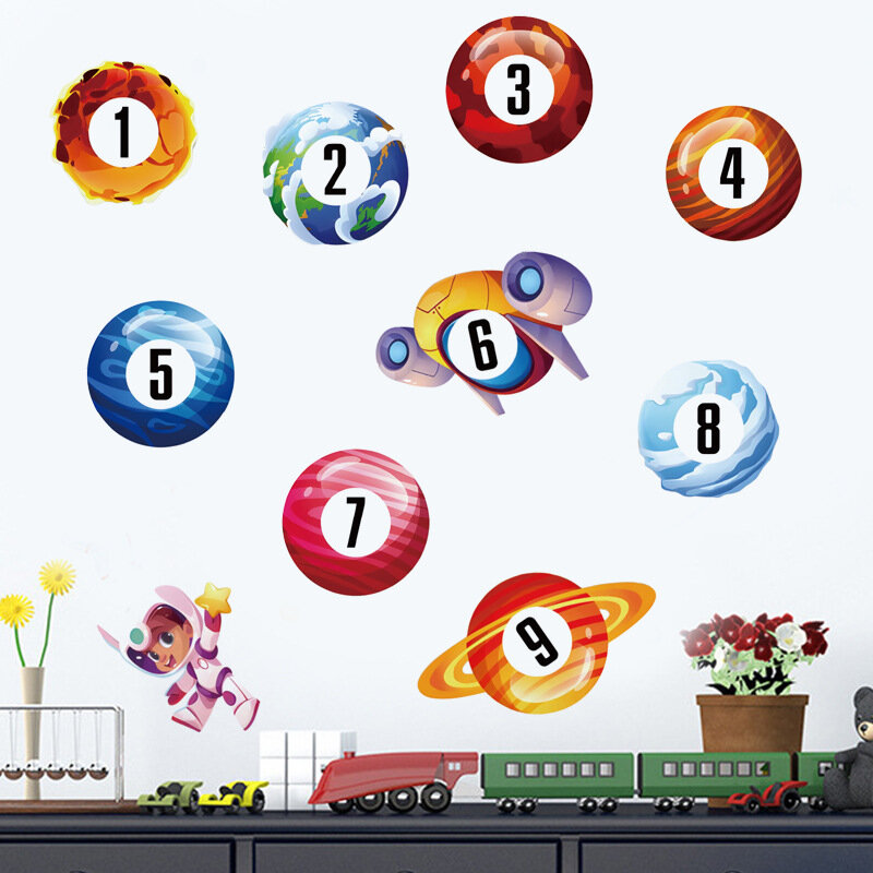 Наклейки на стену с космической тематикой для детей, развивающие наклейки с планетами и цифрами, самоклеящиеся наклейки из ПВХ для детской комнаты, спальни, декор для раннего развития