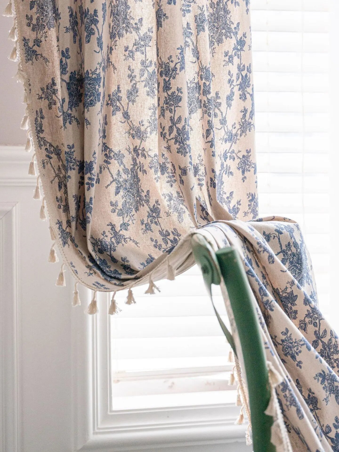 Синие хлопково-льняные шторы Textipion с орхидеями, Orchid, 150x180cm, Hock Top