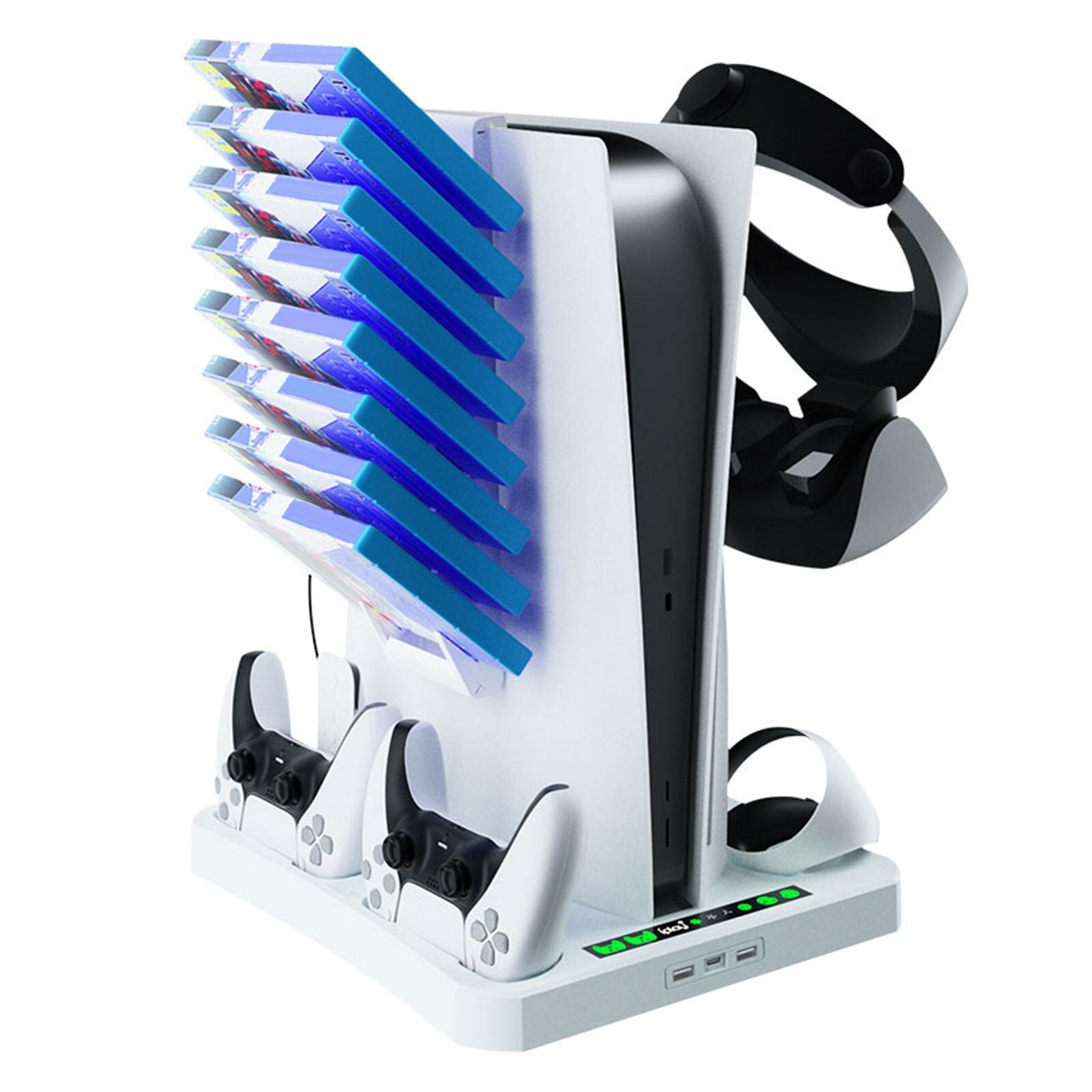 Подставка с охлаждением и зарядкой геймпадов Dualsense и VR2 крепление дисков для Sony PS5 Fat (Slim и Pro не подойдет)