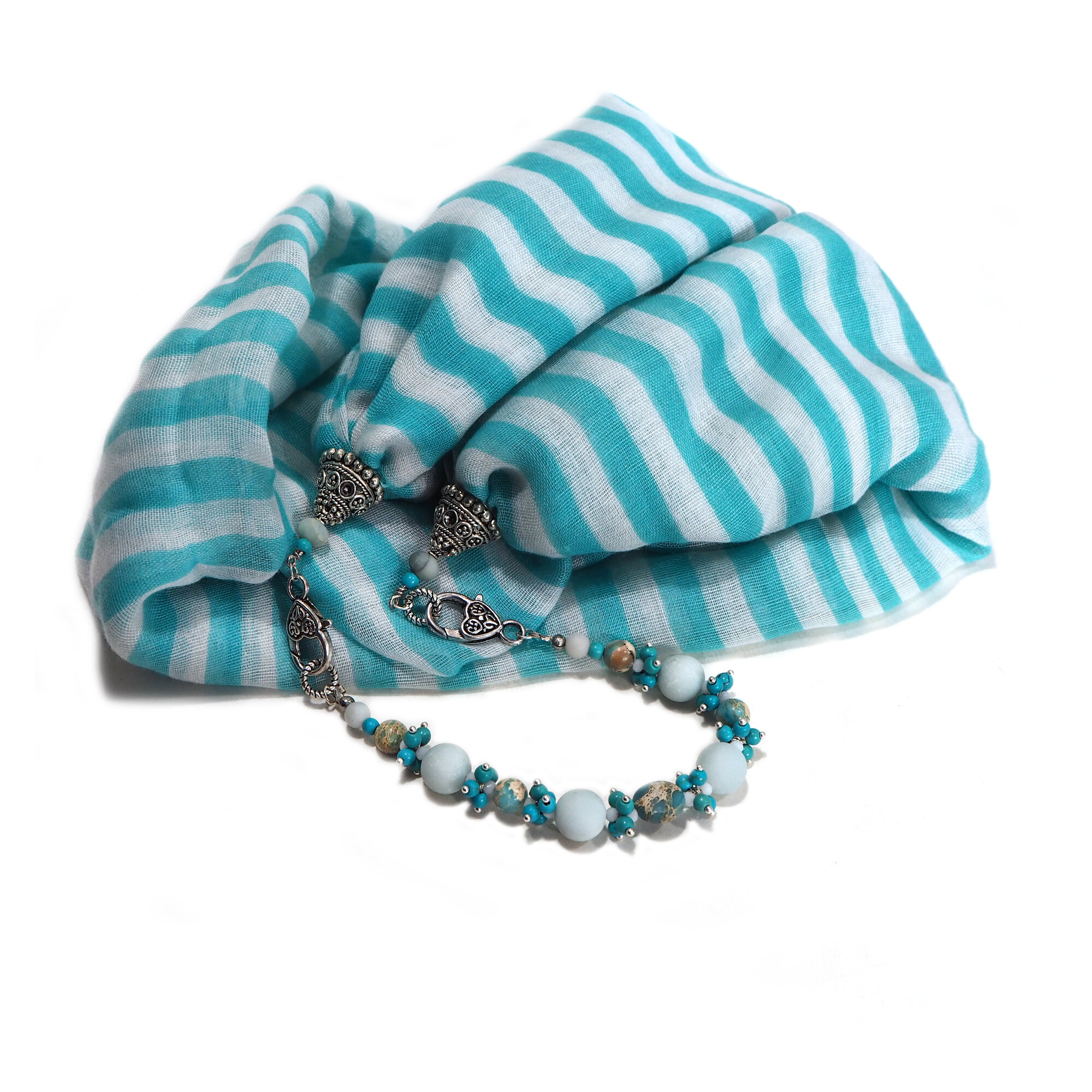 Колье, амазонит, бирюза синтетическая, варисцит